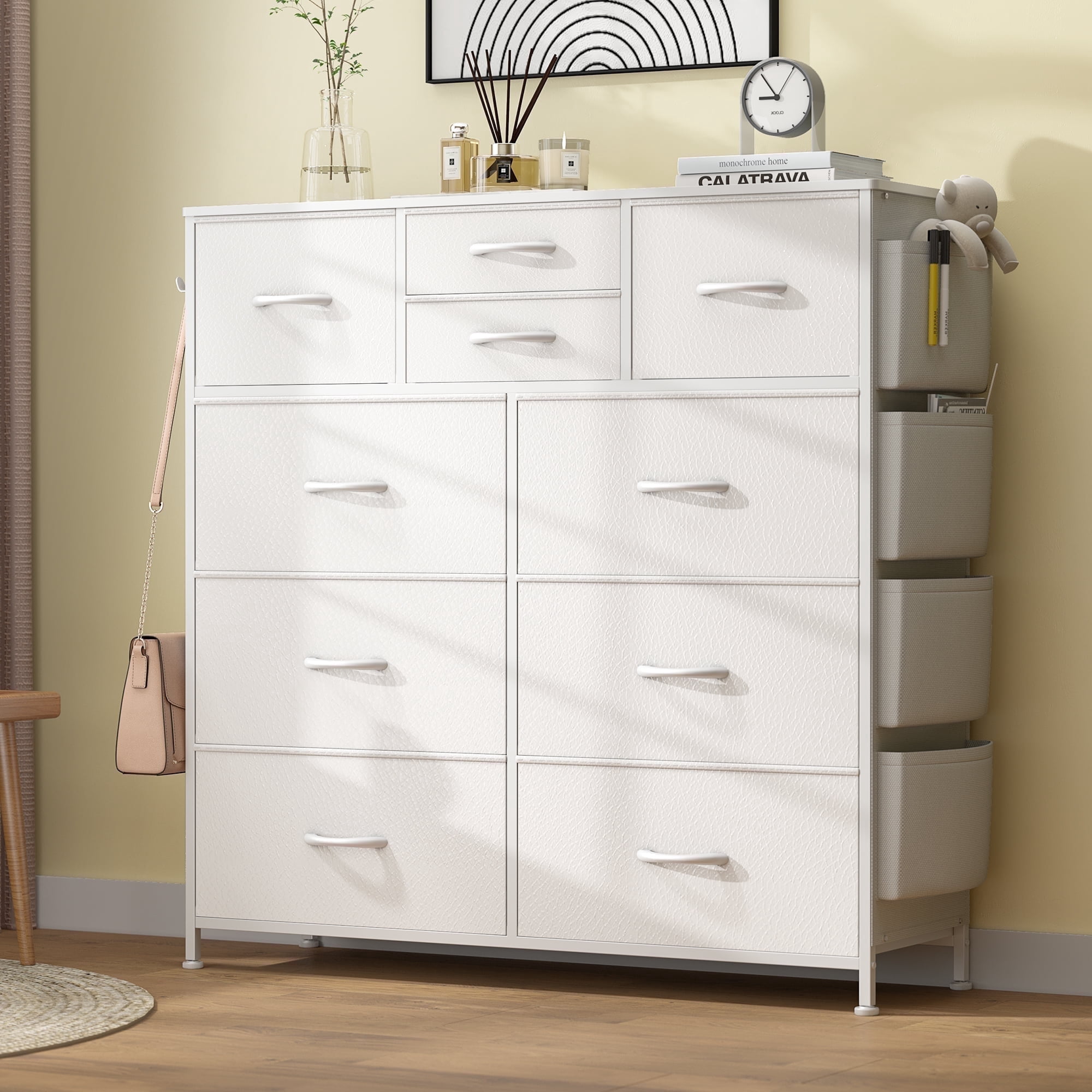 GIKPAL 10-Drawer Dresser, Bedroom Chest with Side Pockets & Hooks ...