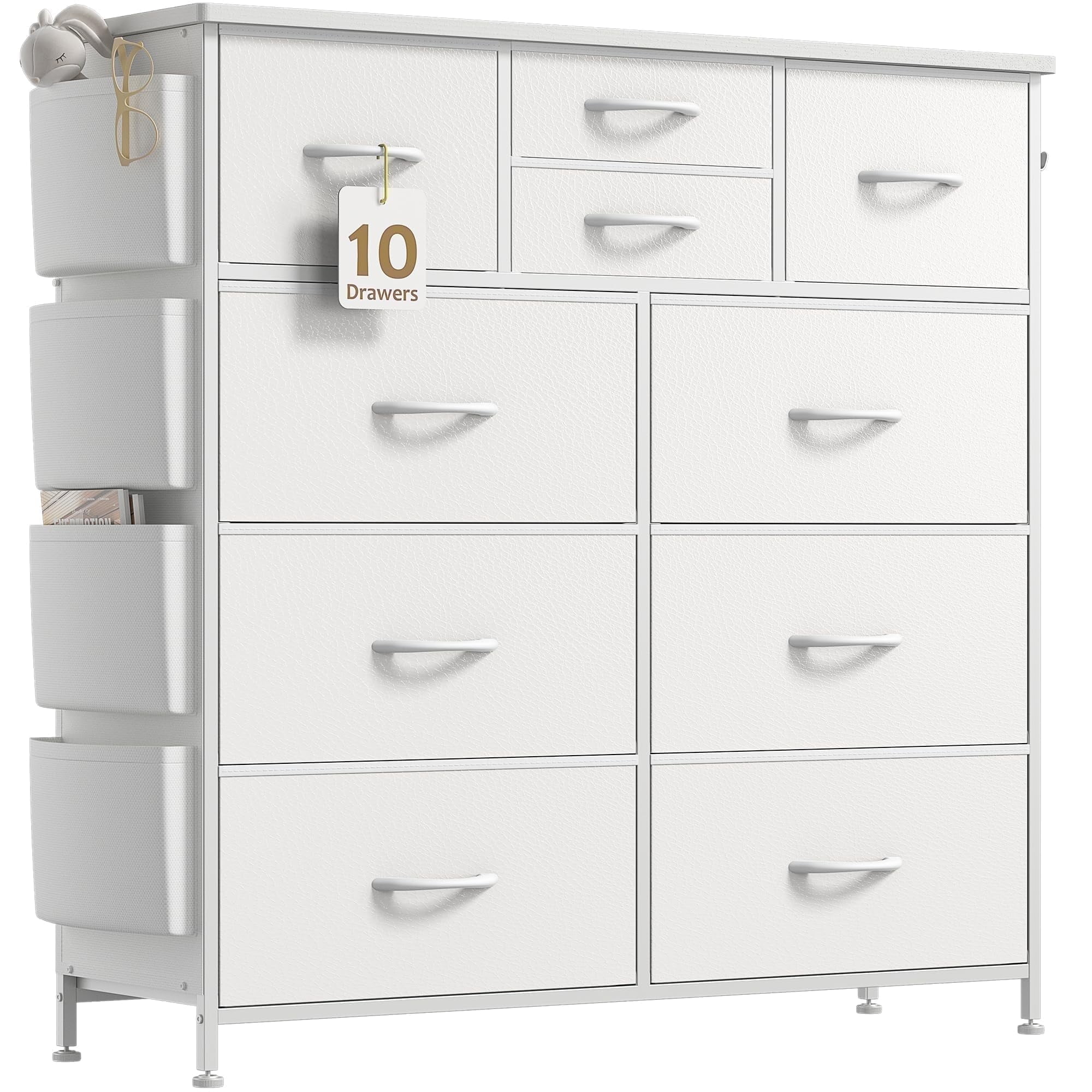 GIKPAL 10-Drawer White Dresser, Modern Tall Dresser with Side Pockets ...