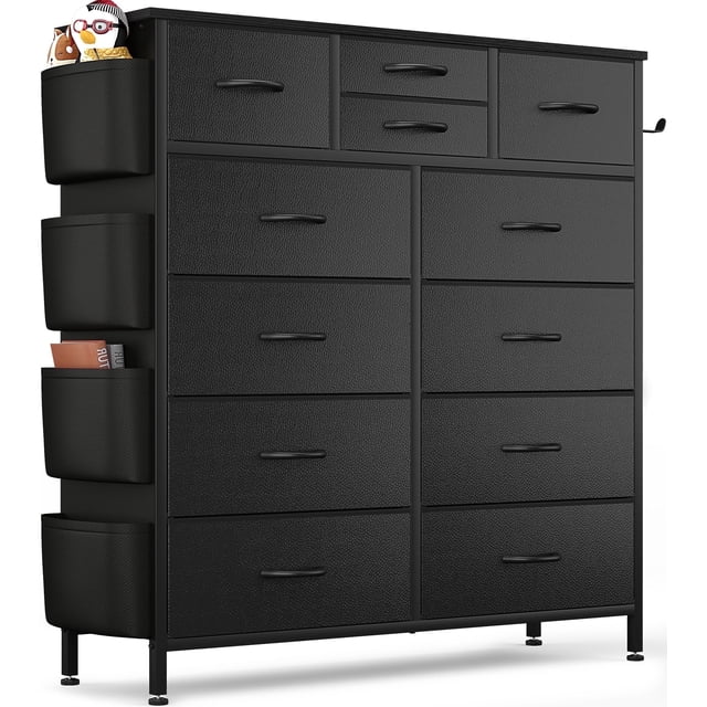 GIKPAL 12 Drawer Tall Dresser for Adults Room, Black Chest with Side ...