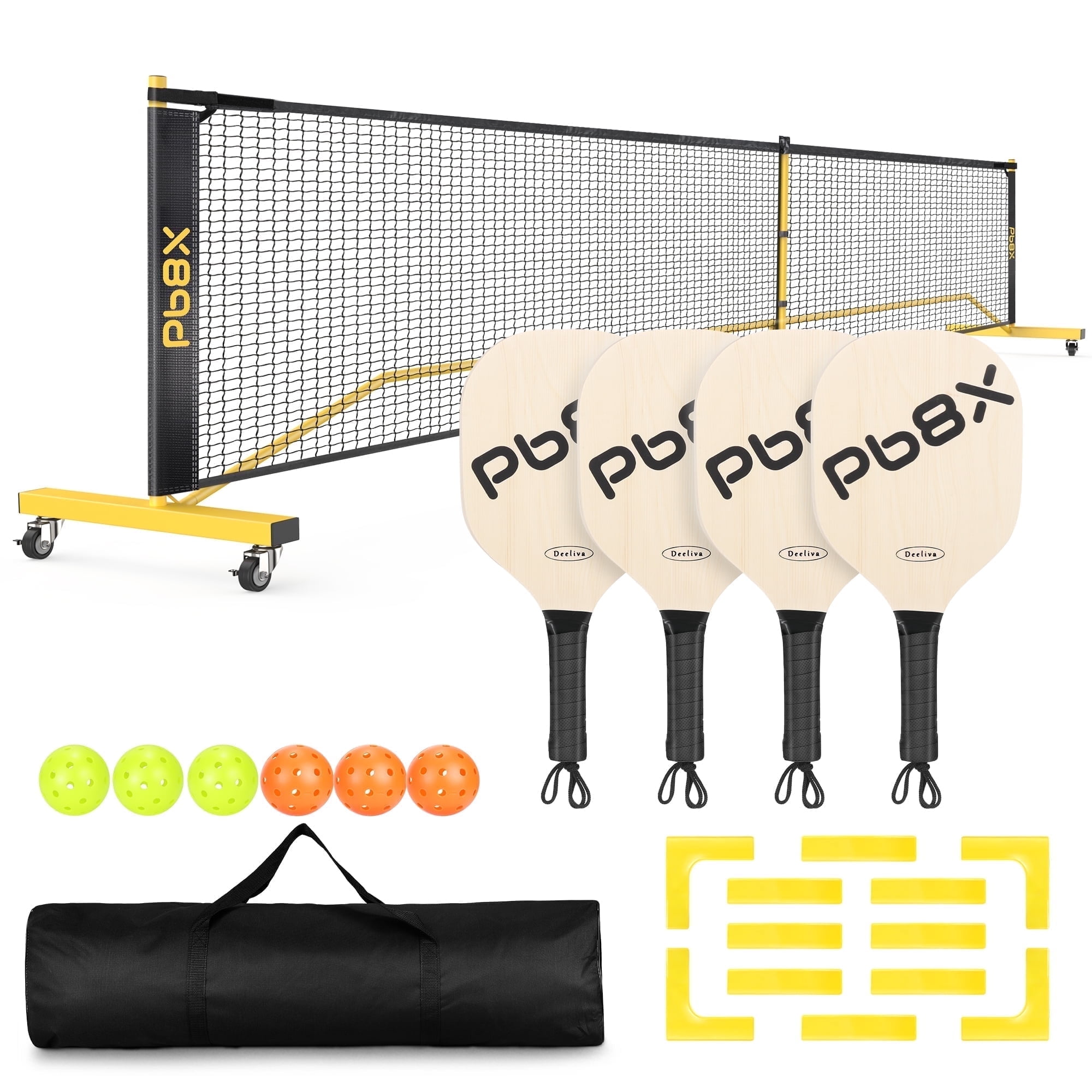 GIKPAL 22FT Portable Pickleball Set: Net, Lockable Wheels, 4 Paddles, 6 ...