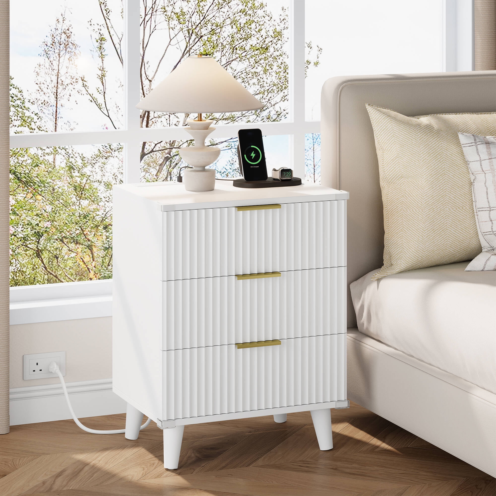 GIKPAL 3 Drawer Dresser with Charging Station, Small Dresser & Fluted ...