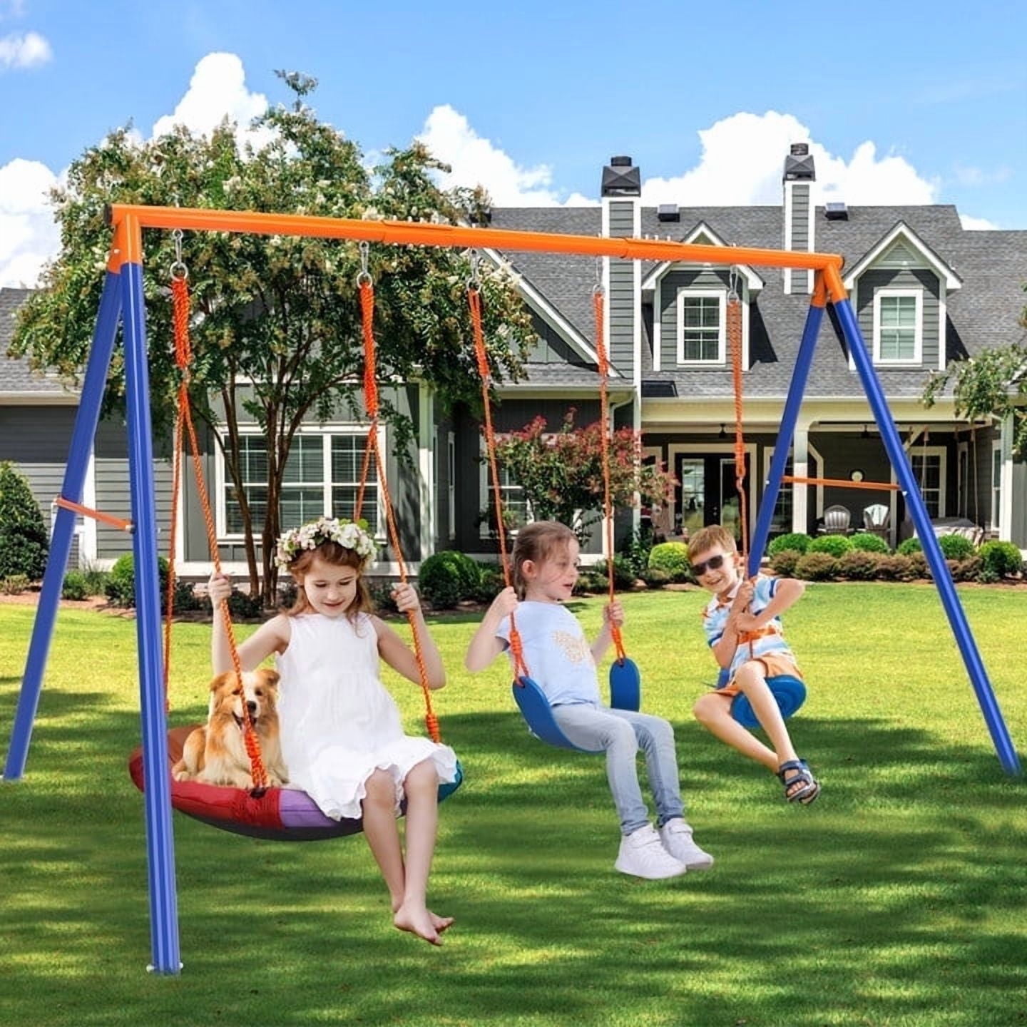 GIKPAL 3-in-1 Outdoor Swing Set, 550 lbs Capacity, Waterproof Metal ...