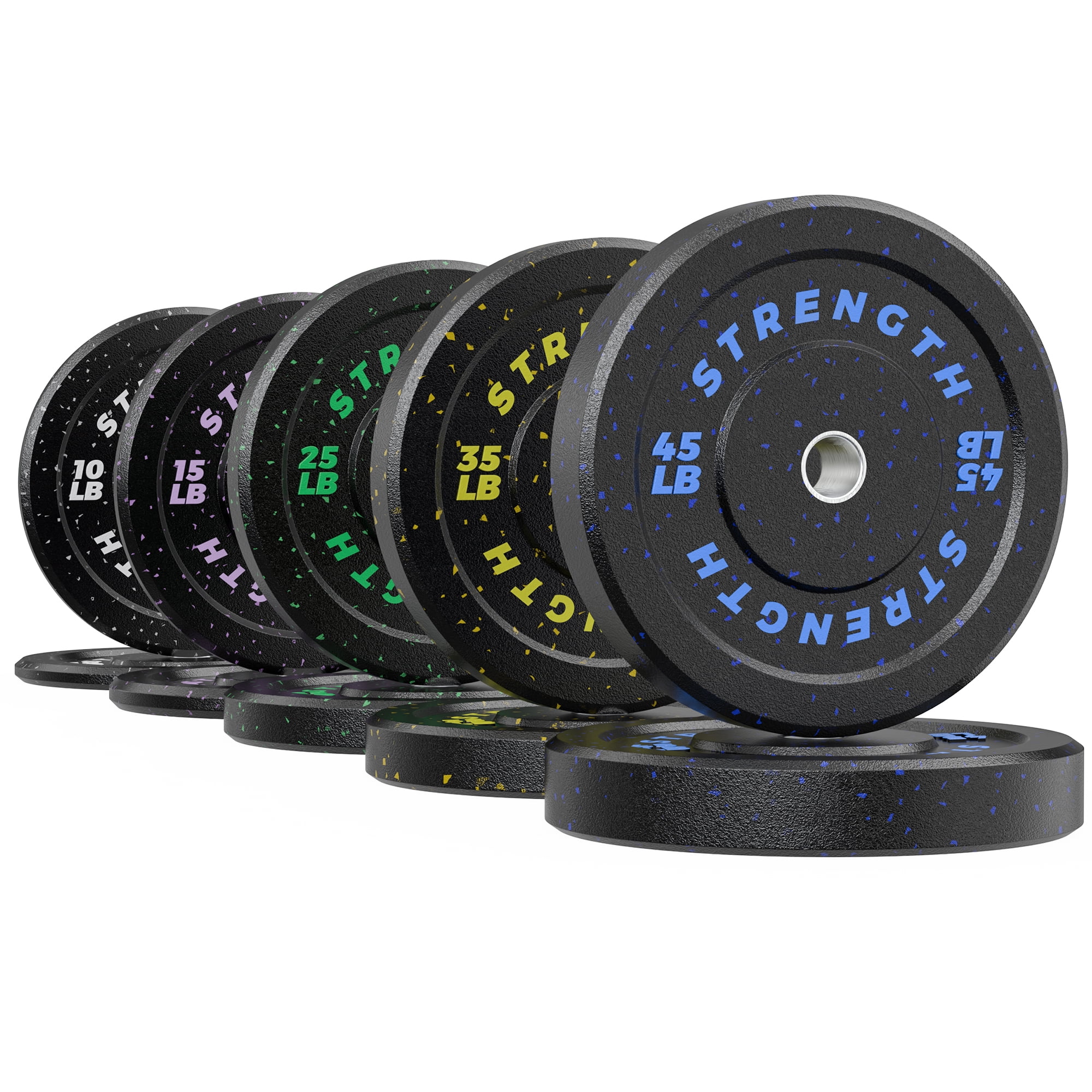 GIKPAL 370lb 2-inch Olympic Bumper Plates, Recycled Rubber, 10lb-55lb ...