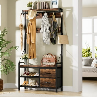 Hall Tree, Coat Rack with Storage Bench for Entryway, Shoe Bench with ...