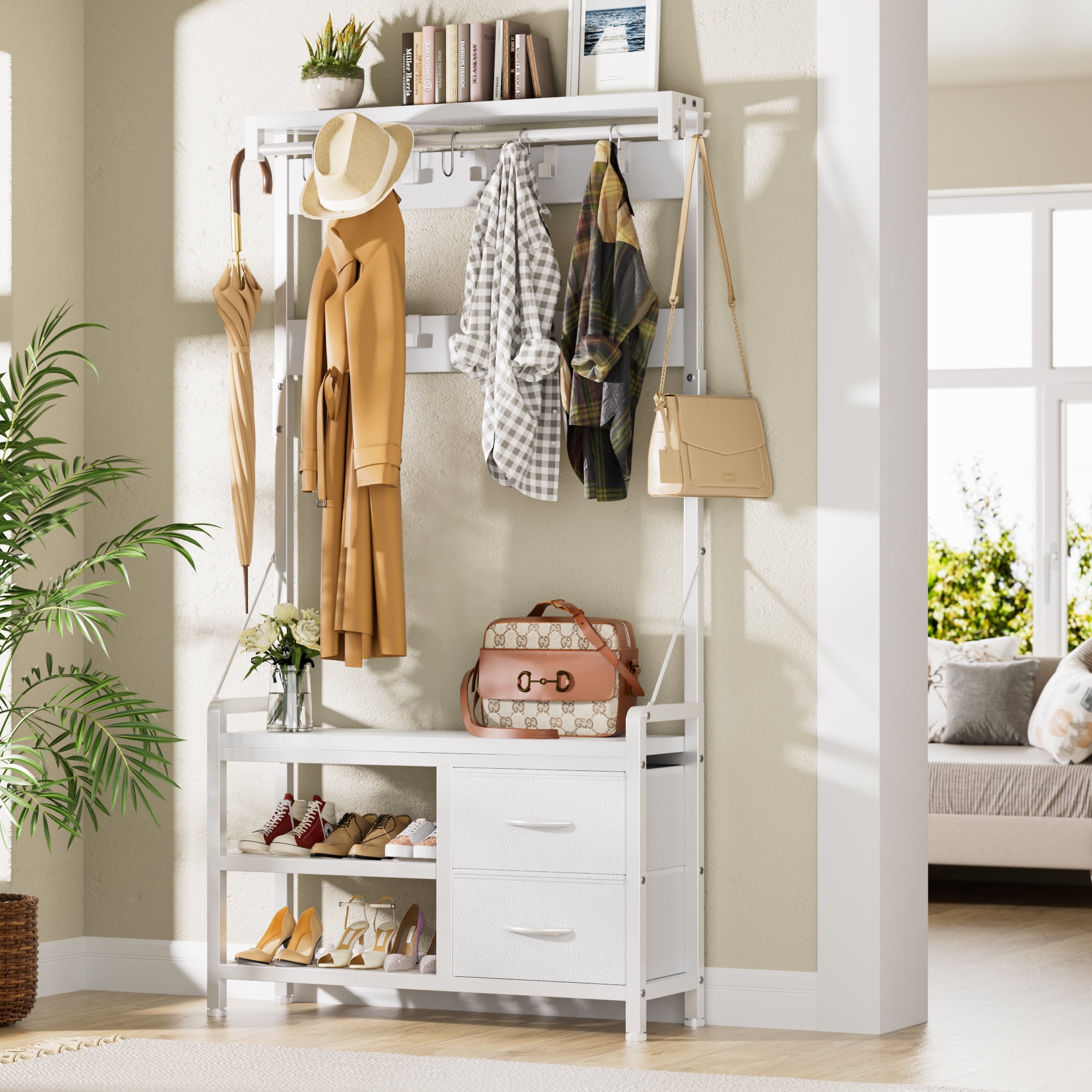 GIKPAL Modern Foyer Rack, 5 in 1 Entryway Bench with 17 Coat Hooks, 2 ... GIKPAL Modern Foyer Rack, 5 in 1 Entryway Bench with 17 Coat Hooks, 2 ...