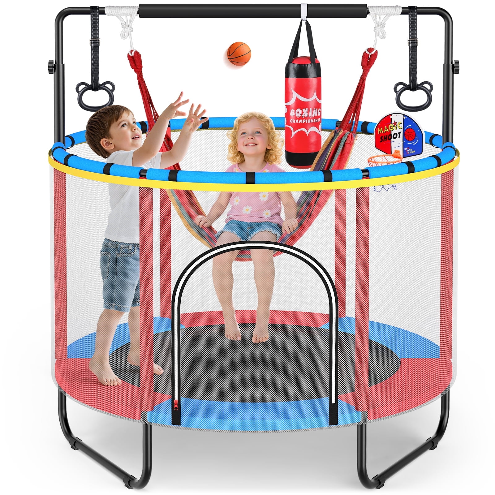 GIKPAL 60'' Kids Trampoline with Basketball Hoop & Safety Net, Swing ...