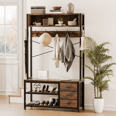 Dextrus Entryway 3-in-1 Farmhouse Coat Rack, 14 Hooks Hall Tree ...