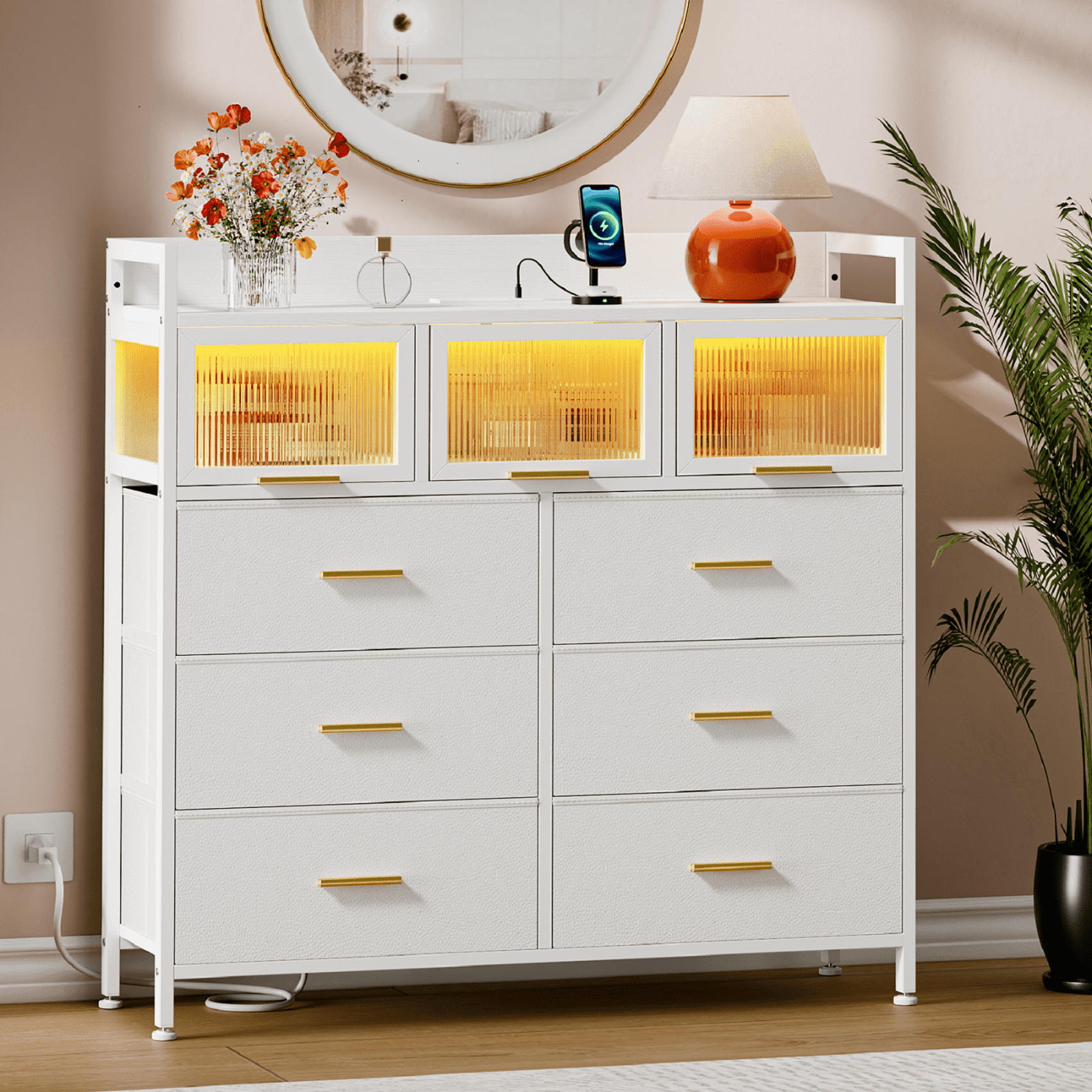 GIKPAL 6 Drawers Dresser for Bedroom, White Dresser with LED Lights and ...