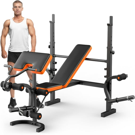 GIKPAL 6-in-1 Adjustable Weight Bench, Barbell Rack, Leg Developer, PVC ...