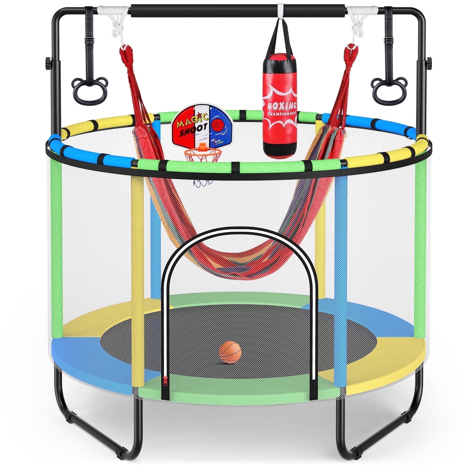 GIKPAL 60'' Kids Trampoline with Basketball Hoop & Safety Net, Swing ...