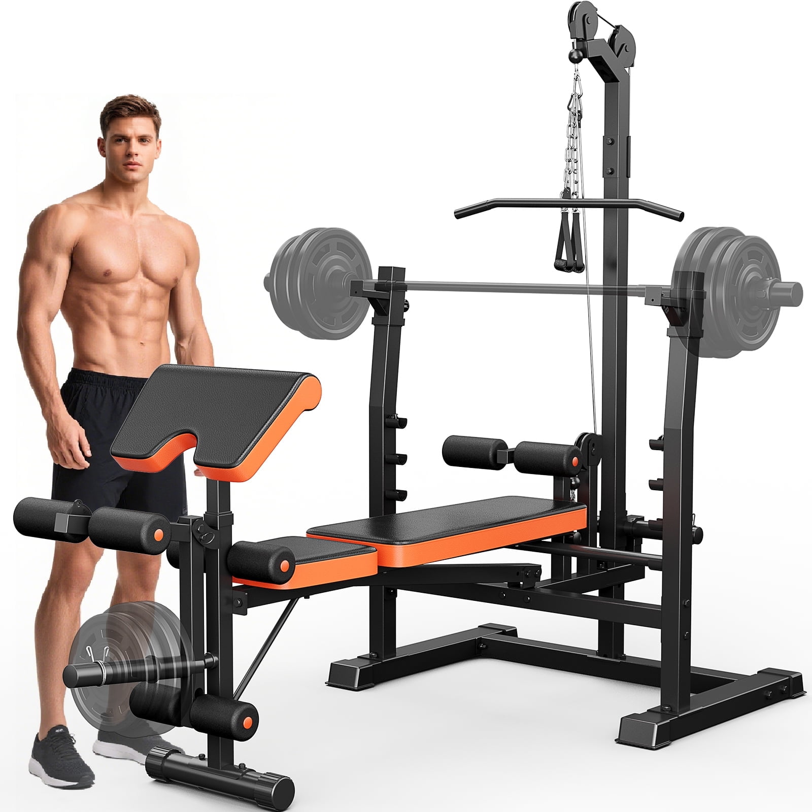 GIKPAL 660lb 6-in-1 Adjustable Weight Bench with Barbel Rack, Leg ...