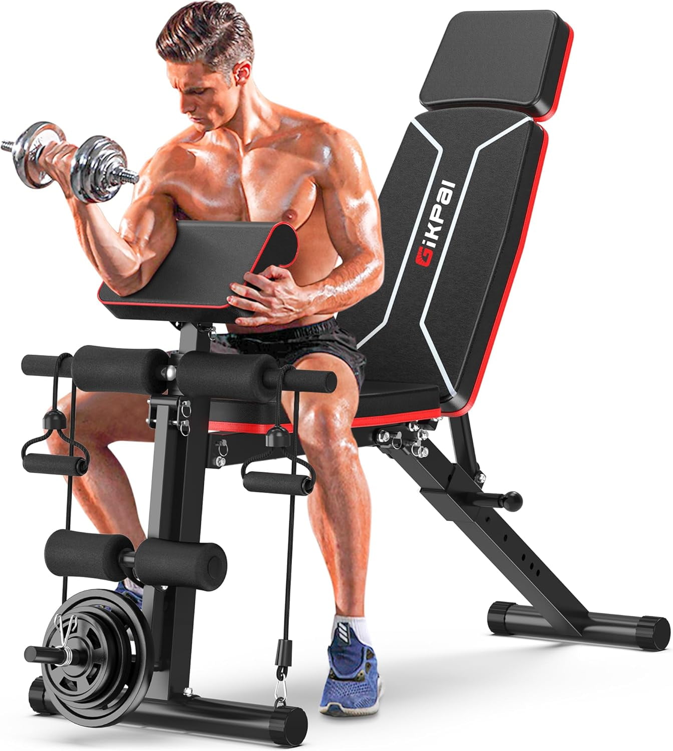 GIKPAL Adjustable Weight - Press for Full Body Workout, Foldable Workout for Home Gym, Strength ...