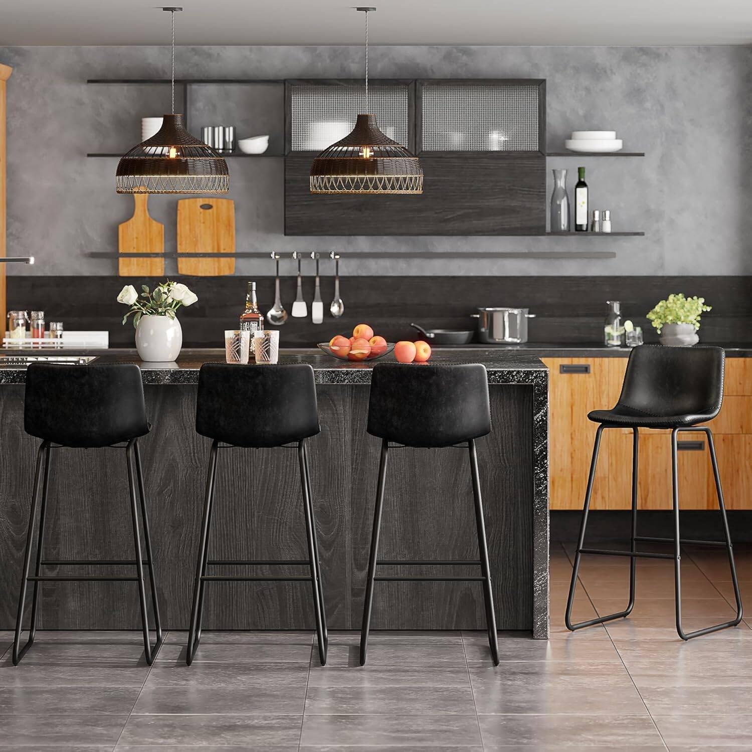 GIKPAL Bar Stools 30" Faux Leather Counter Height Barstools with Back ...