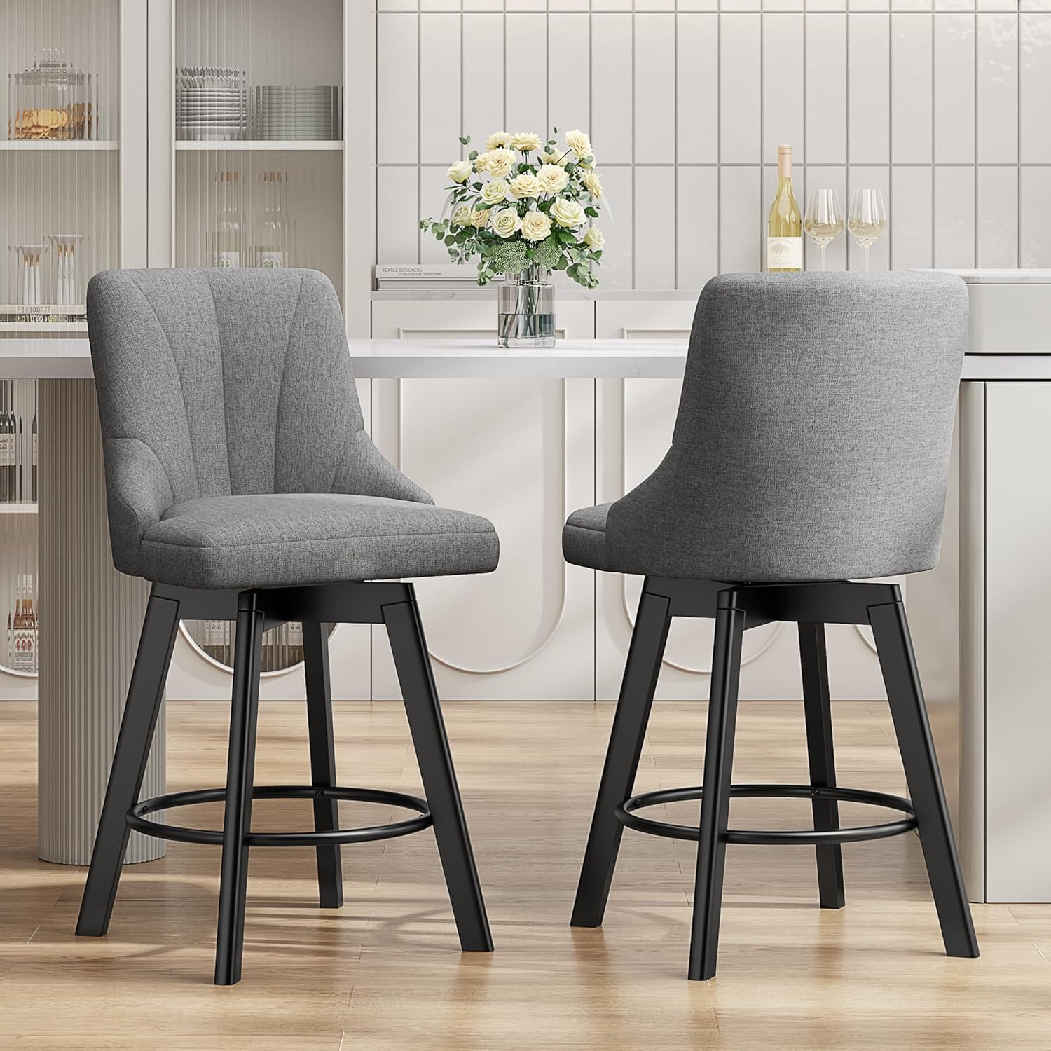GIKPAL Bar Stools with Backs, 24" Counter Height Bar Stools, Fabric ...