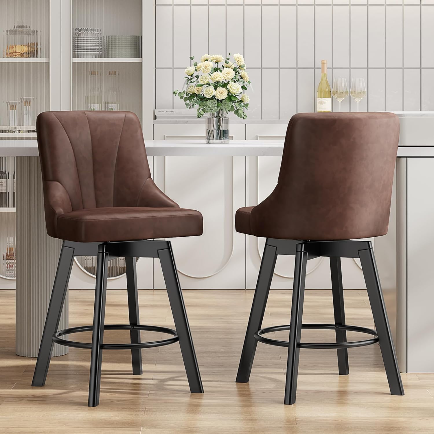 GIKPAL Bar Stools with Backs Set of 3, 24" Counter Height Bar Stools ...