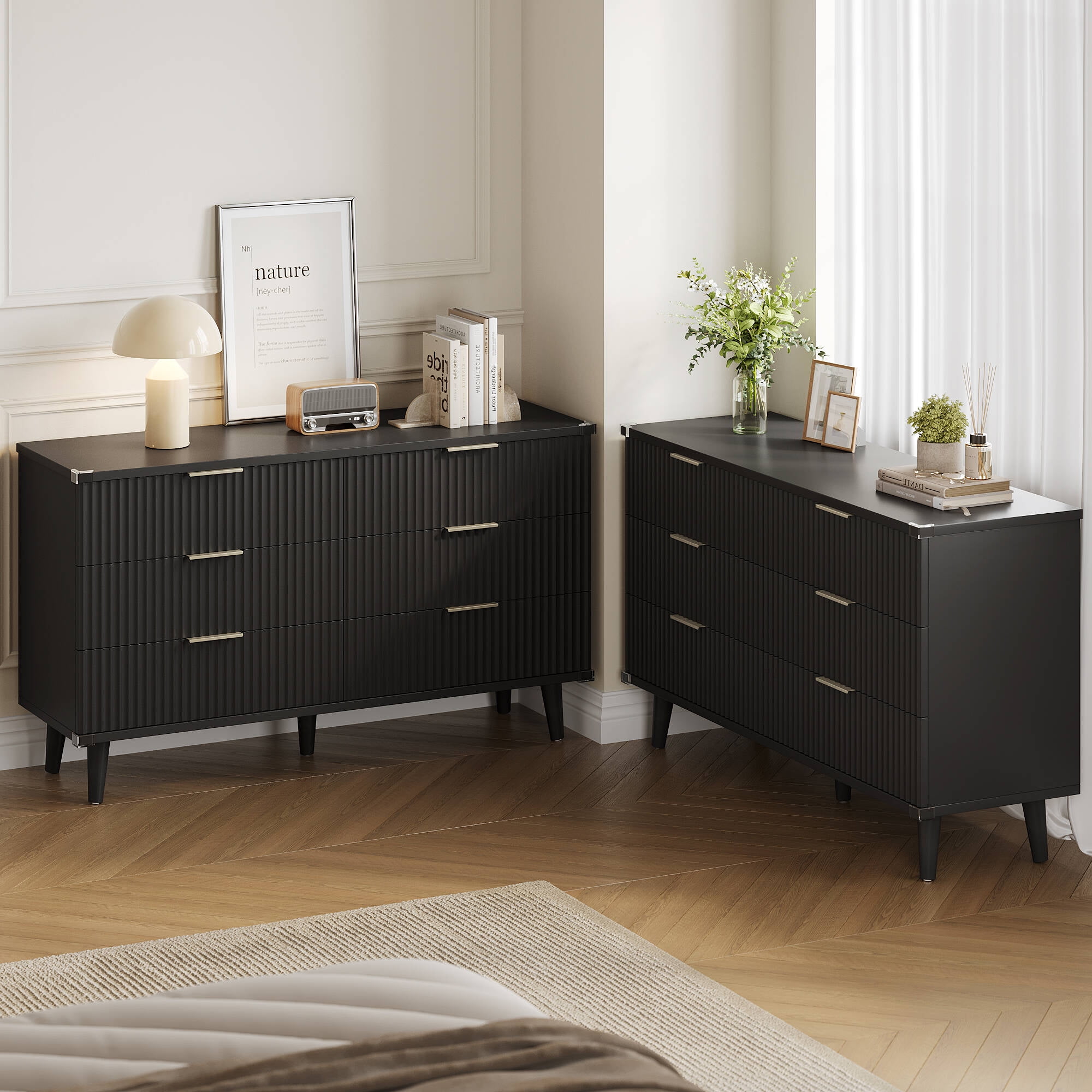 GIKPAL Black Dresser with 6 Drawer Set of 2, Modern Chest of Double ...