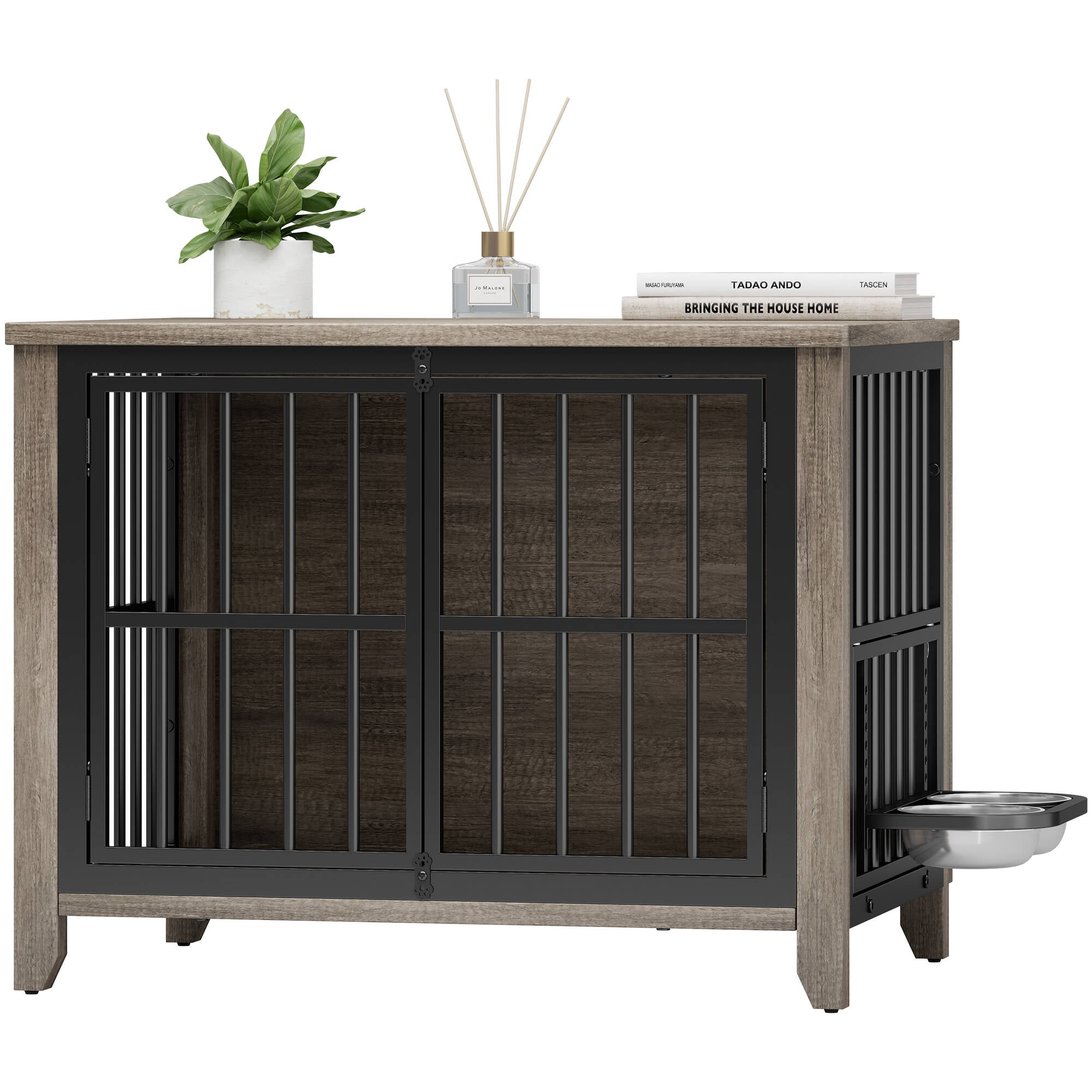 GIKPAL Dog Crate Furniture with 2 Adjustable Bowls, 32" Dog Cage ...