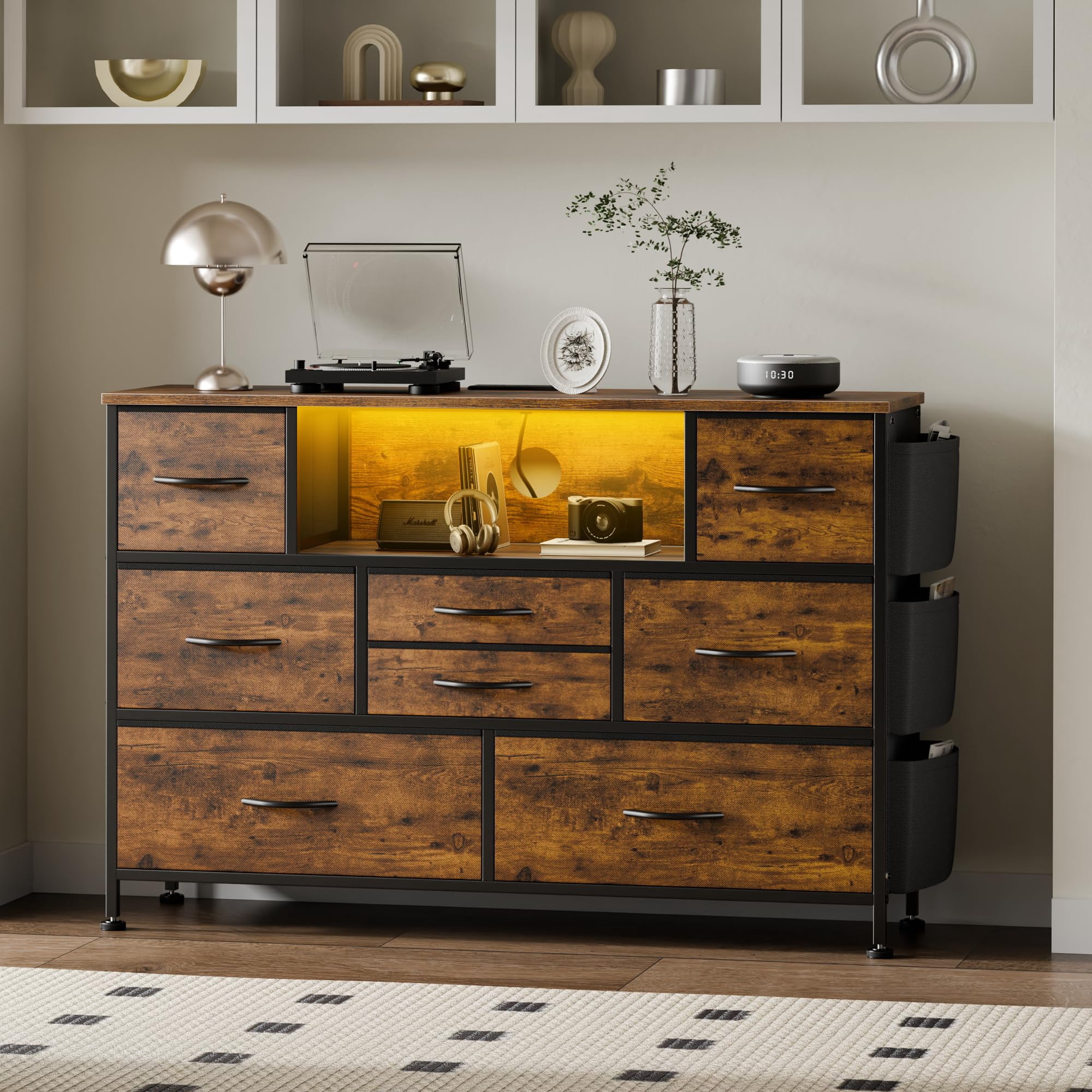 GIKPAL Dressers for Bedroom with LED Lights, Dresser TV Stand with 8 ...