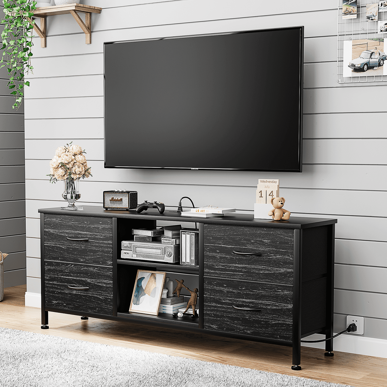 GIKPAL 4-Drawer Dresser TV Stand, Entertainment Center with Power ...