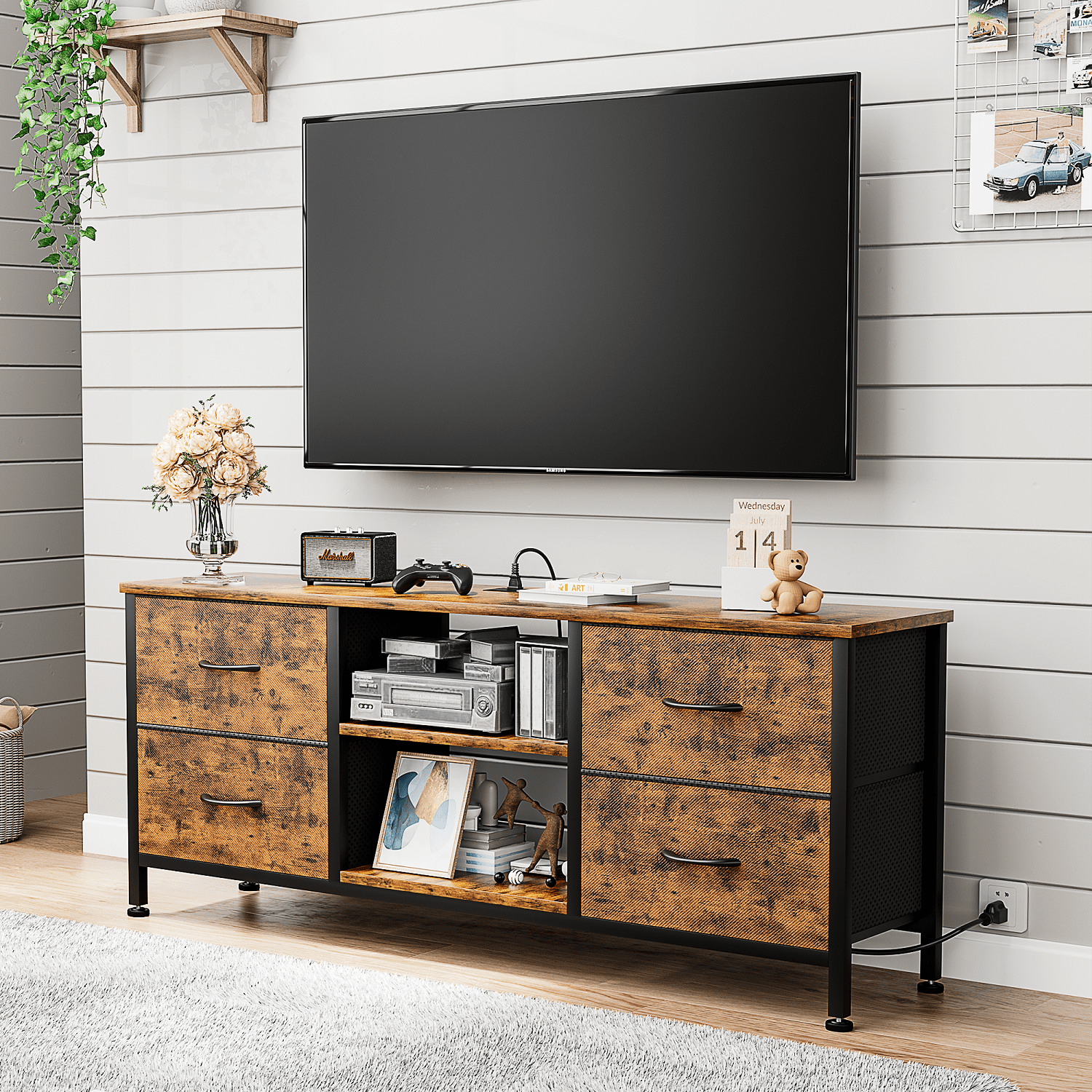 "GIKPAL 4 Drawer Dresser TV Stand, Entertainment Center & Fabric ...