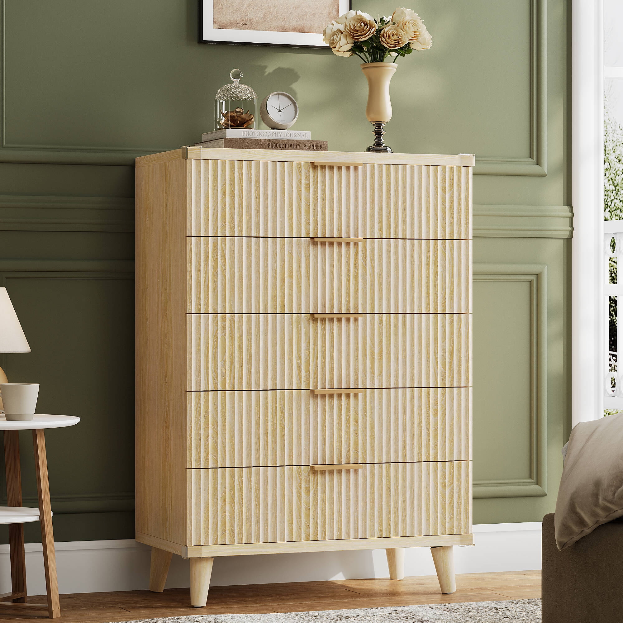 GIKPAL Dresser for Bedroom with 5 Drawer Tall Dresser Chest of Drawers ...