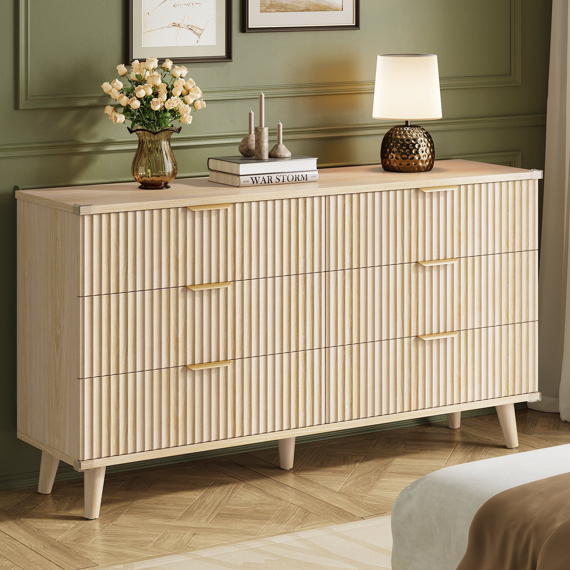 GIKPAL Dressers for Bedroom 6 Drawer, Wood Chest of Double Drawers ...