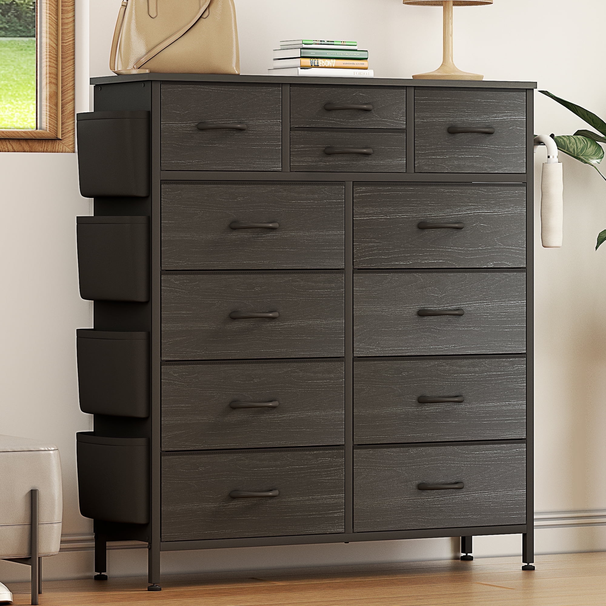 Aowos Black Dresser with 12 Drawer, Dressers for Bedroom Tall Dresser ...