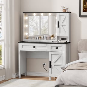 EnHomee Vanity Set with Mirror and Lights Farmhouse Vanity Desk with 5 ...