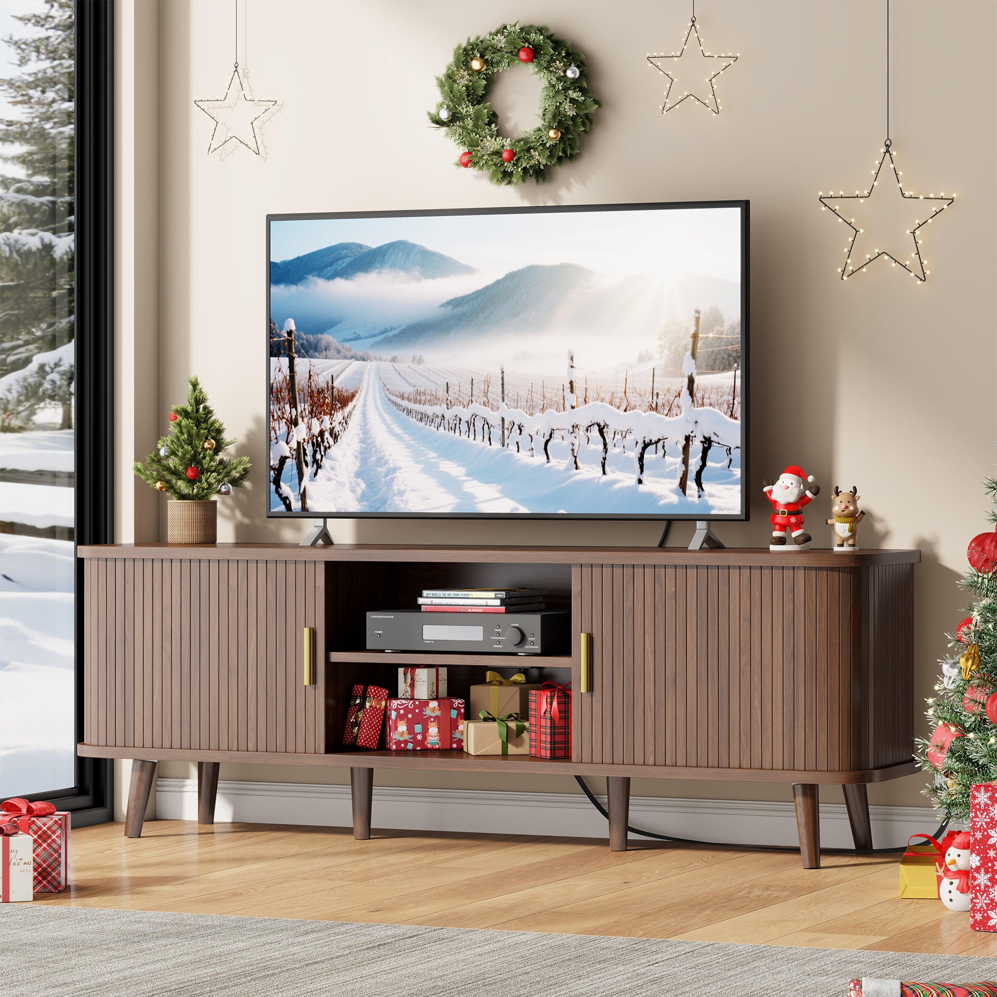 GIKPAL Fluted TV Stand for 65 Inch TV – Modern Entertainment Center ...