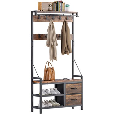 SONGMICS Coat Rack Shoe Bench Set - Hall Tree with Bench, Entryway ...