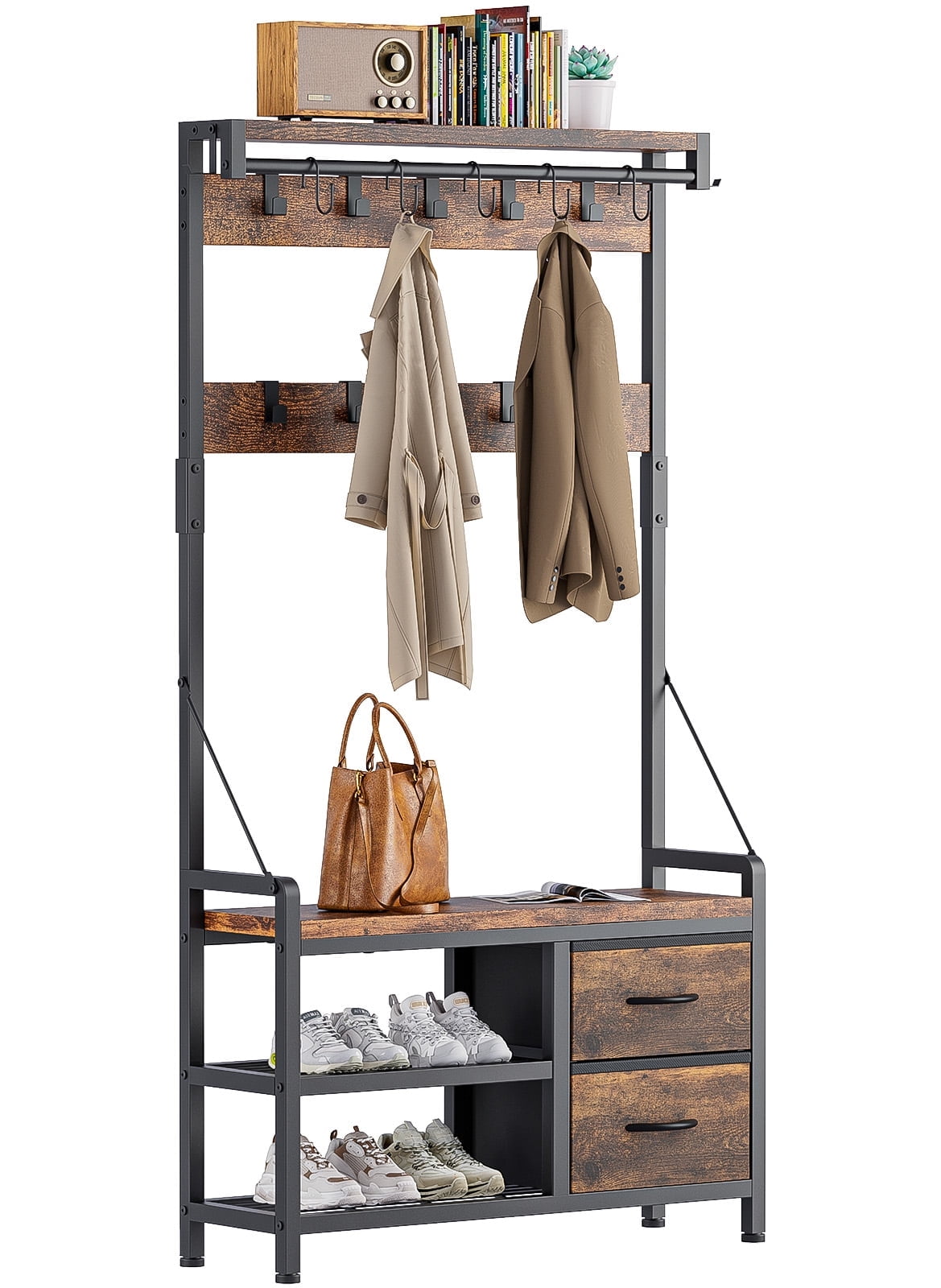 GIKPAL 5 in 1 Entryway Bench with Coat Rack, Hall Tree with Shoe ... GIKPAL 5 in 1 Entryway Bench with Coat Rack, Hall Tree with Shoe ...