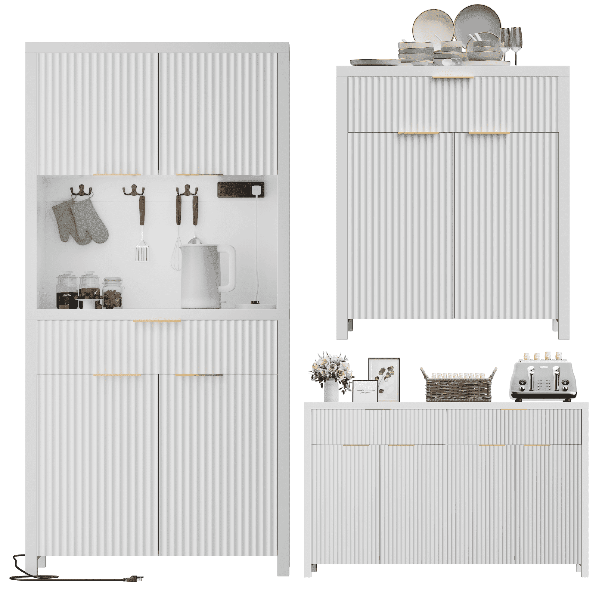 GIKPAL Pantry and Buffet 3-Piece, Include Pantry Cabinet with Outlet ...