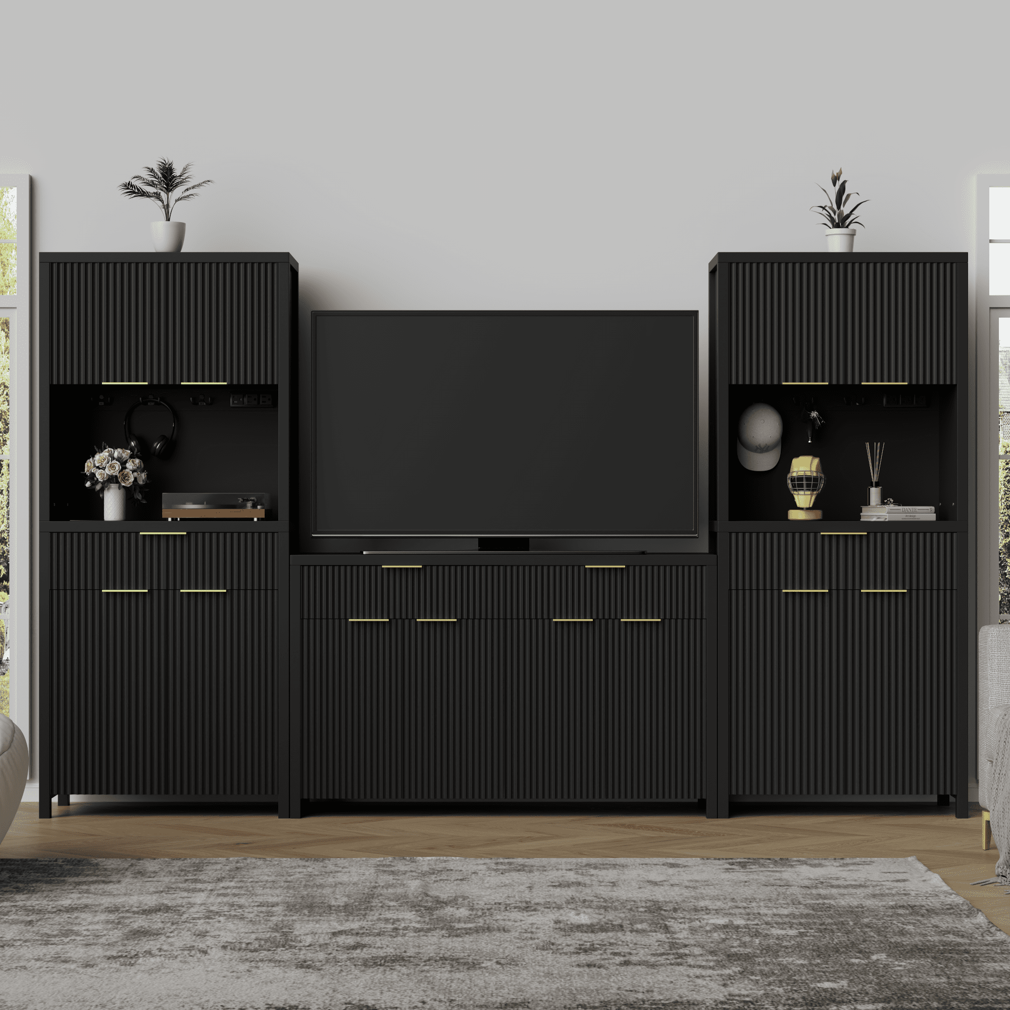GIKPAL 3Pcs Pantry Storage Cabinet - Fluted Sideboard and Pantry ...