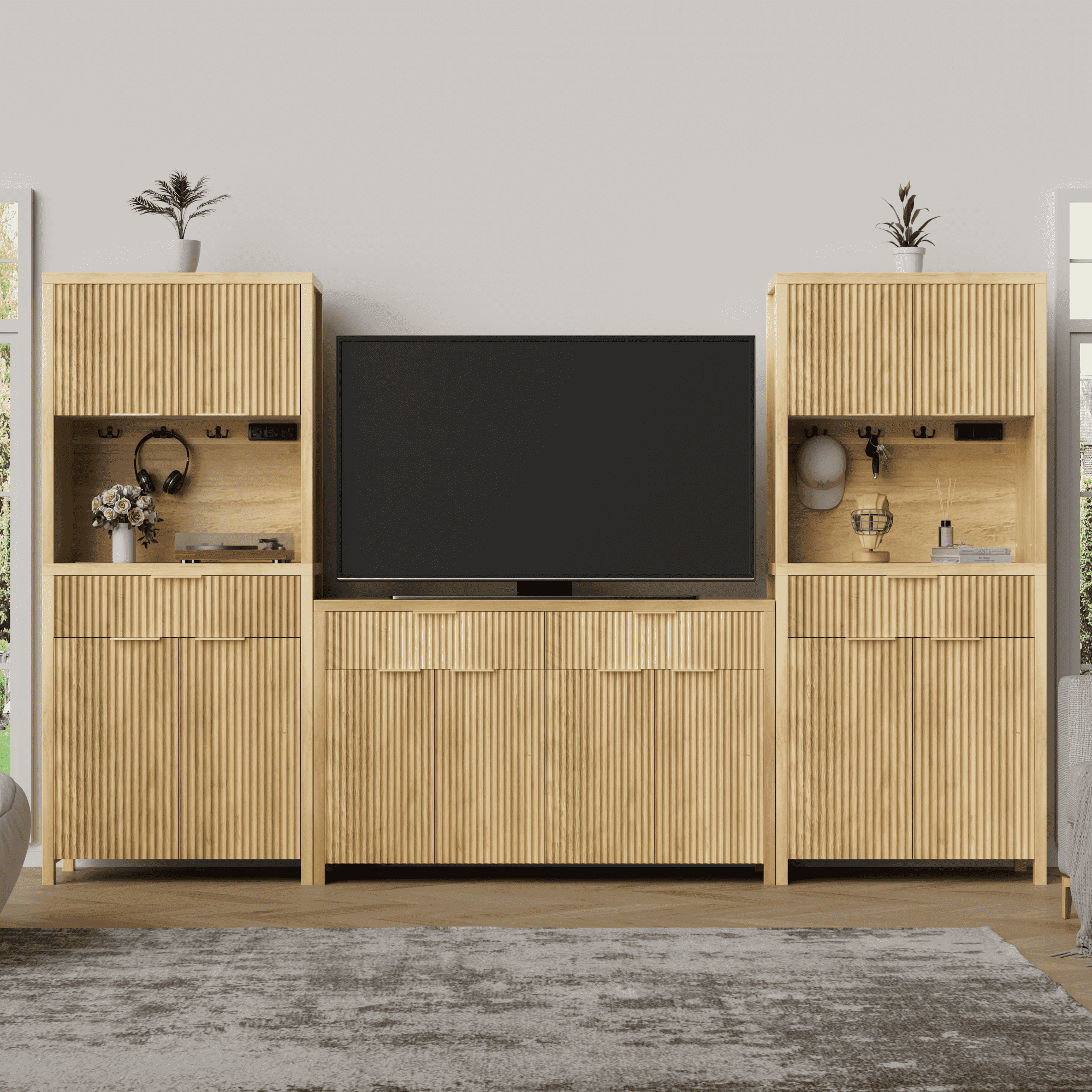 GIKPAL Sideboard and Pantry Set 3 Piece - 55"L Sideboard and 2 pcs ...
