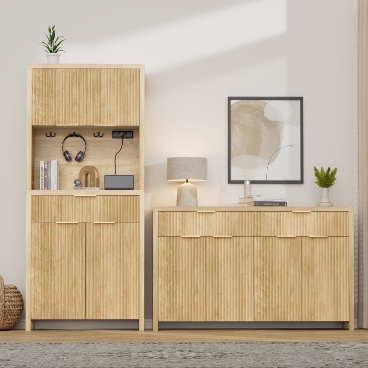 GIKPAL Sideboard and Pantry Set for Kitchen, Dining Living Room ...
