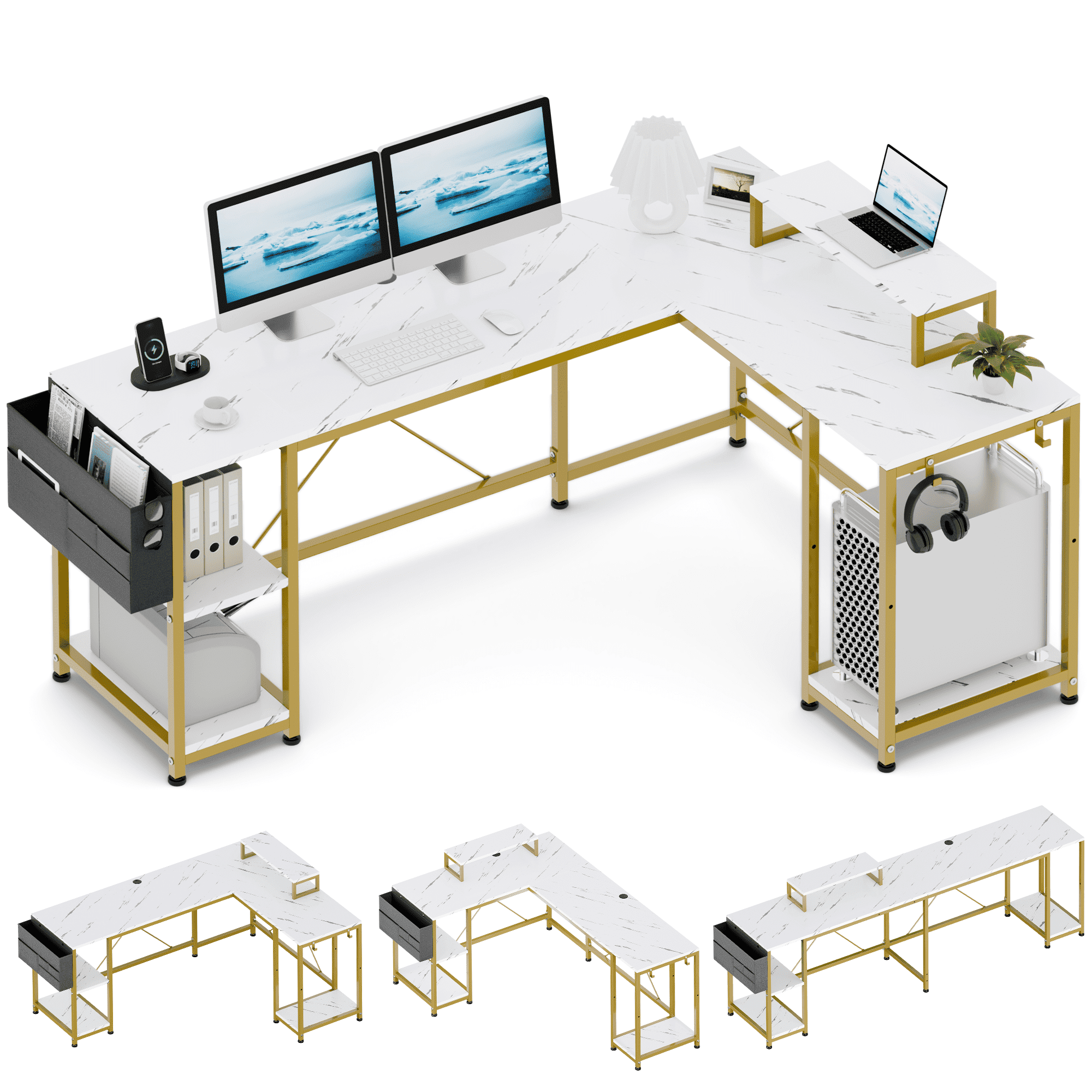 GIKPAL L Shaped Computer Desk, 95" Reversible Corner Computer Desk with ...