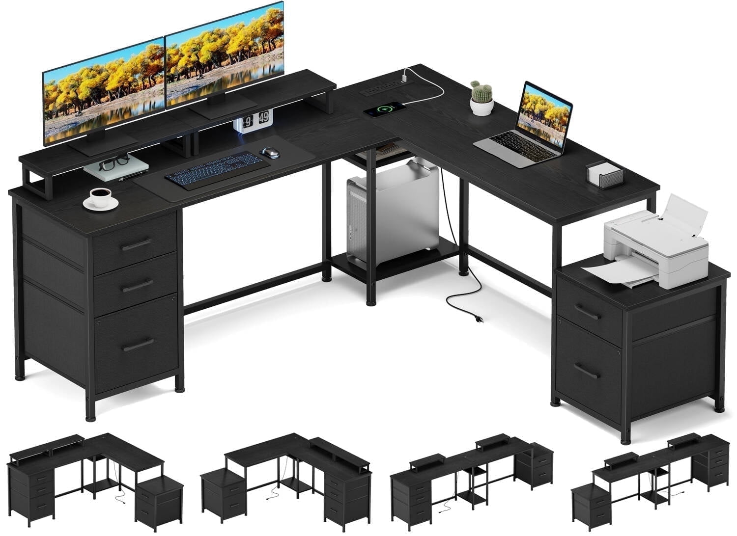 GIKPAL L Shaped Desk, 66'' Computer Desk with Power Outlet, Home Office ...