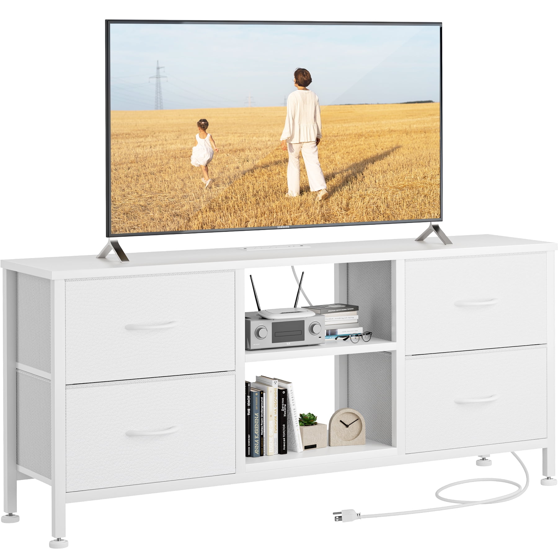 "GIKPAL 4-Drawer White Dresser TV Stand, Modern Bedroom Storage for Up ...