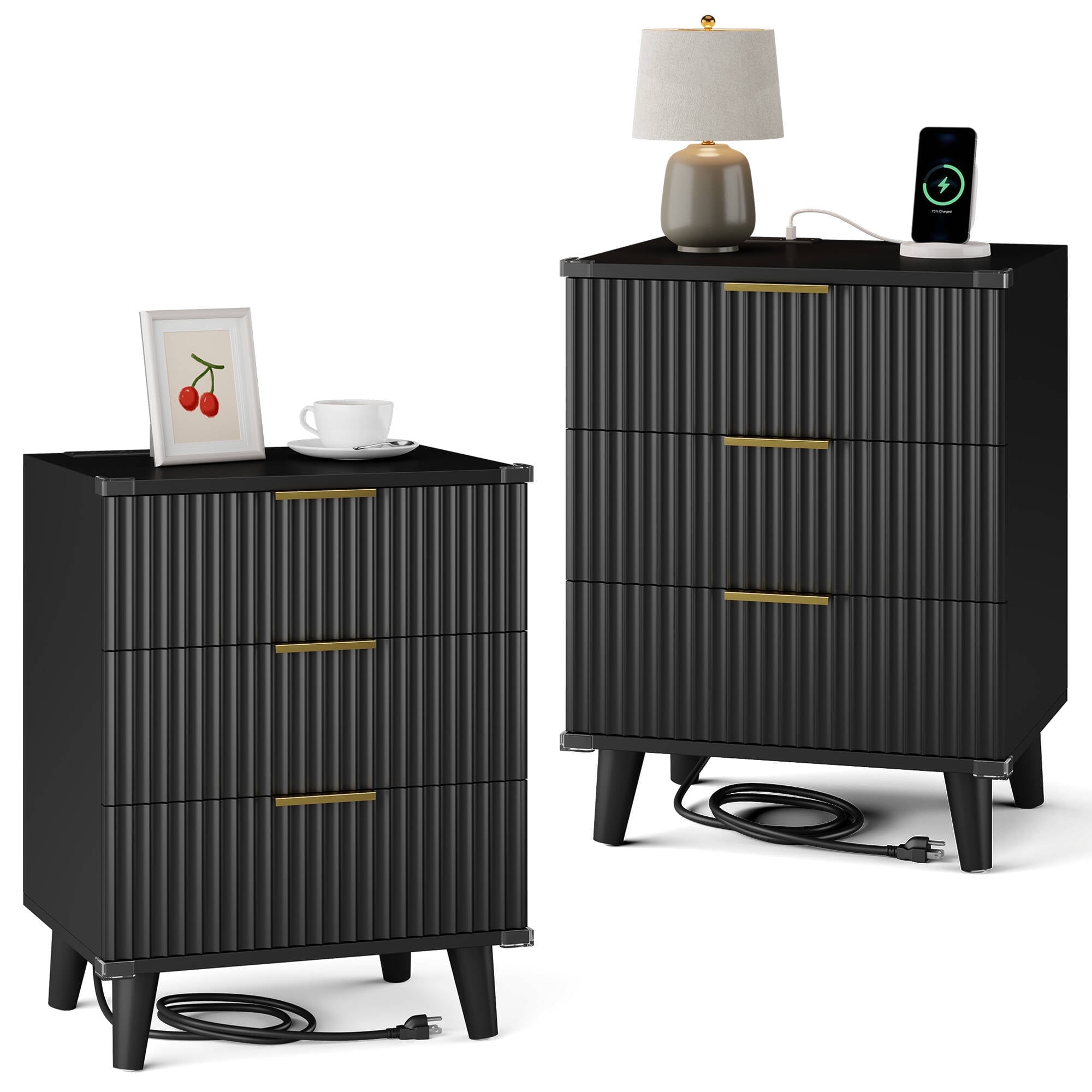 GIKPAL Night Stands for Bedroom Set of 2, Modern Bedside Table with 3 ...