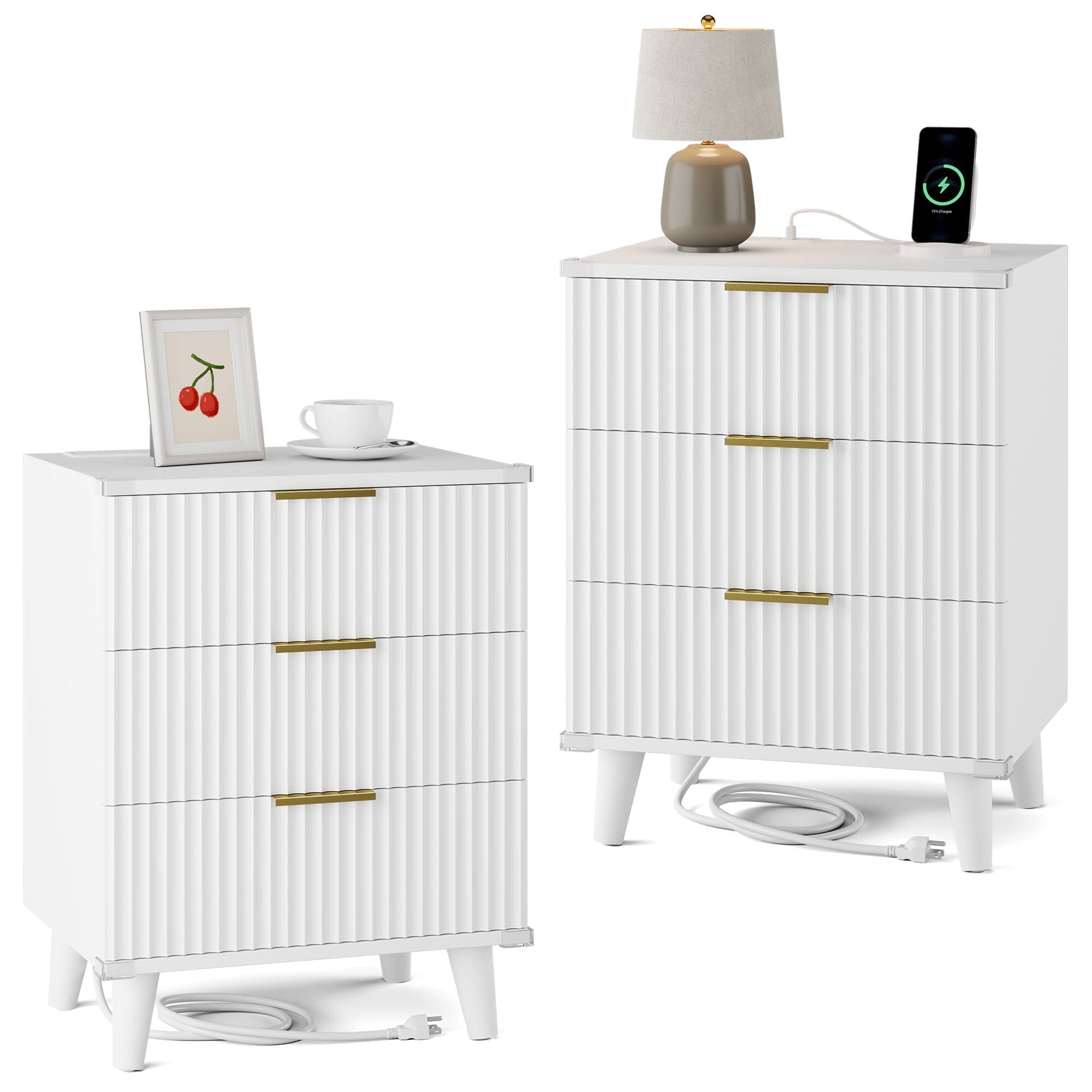 GIKPAL Night Stands for Bedroom Set of 2, Modern Bedside Table with 3 ...