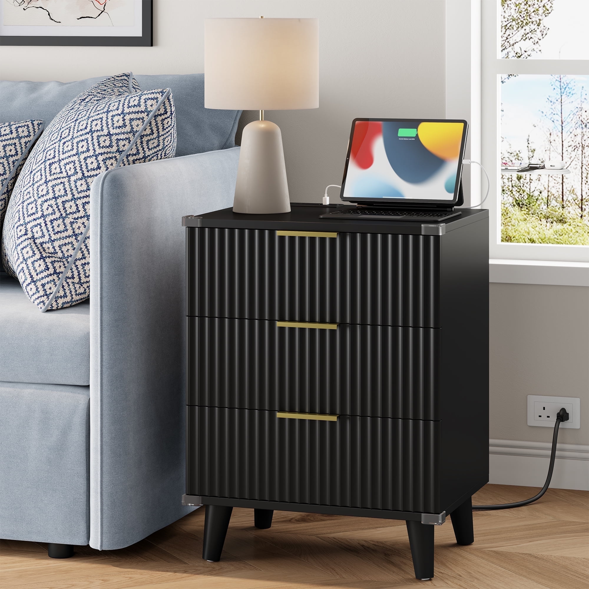 GIKPAL Night Stands for Bedroom, Modern Bedside Table with 3 Drawers ...