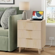 Nightstand with Charging Station, Smart Bedside Table, End Side Table ...