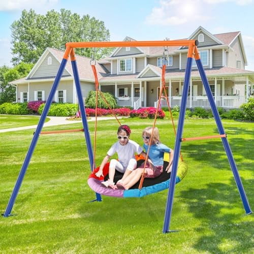 GIKPAL Saucer Swing with Stand for Kids Outdoor, 440lbs Swing Set with ... GIKPAL Saucer Swing with Stand for Kids Outdoor, 440lbs Swing Set with ...