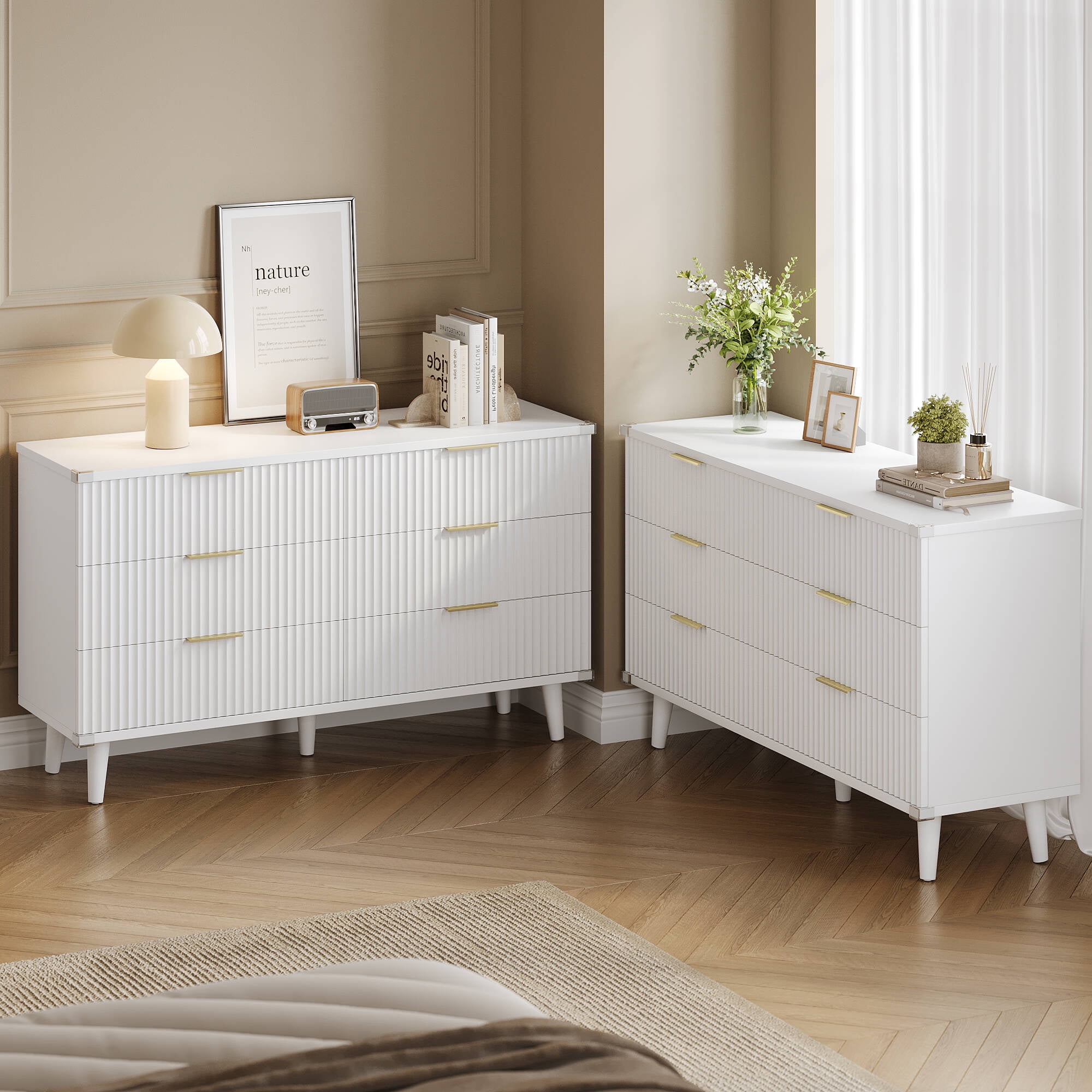GIKPAL White Dresser with 6 Drawer Set of 2, Modern Chest of Double ...