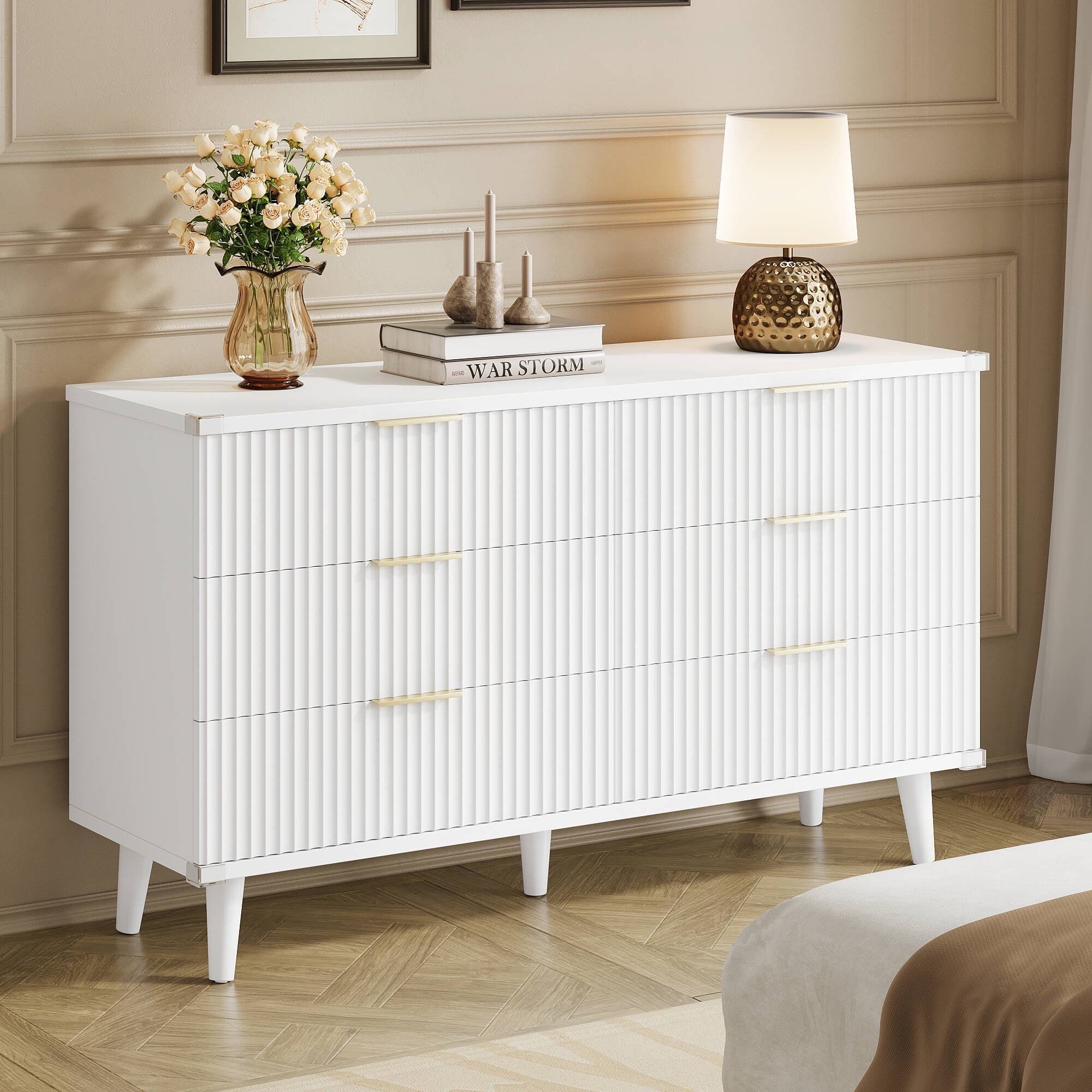 GIKPAL White Dresser for bedroom 6 Drawer, Modern Chest of Double ...