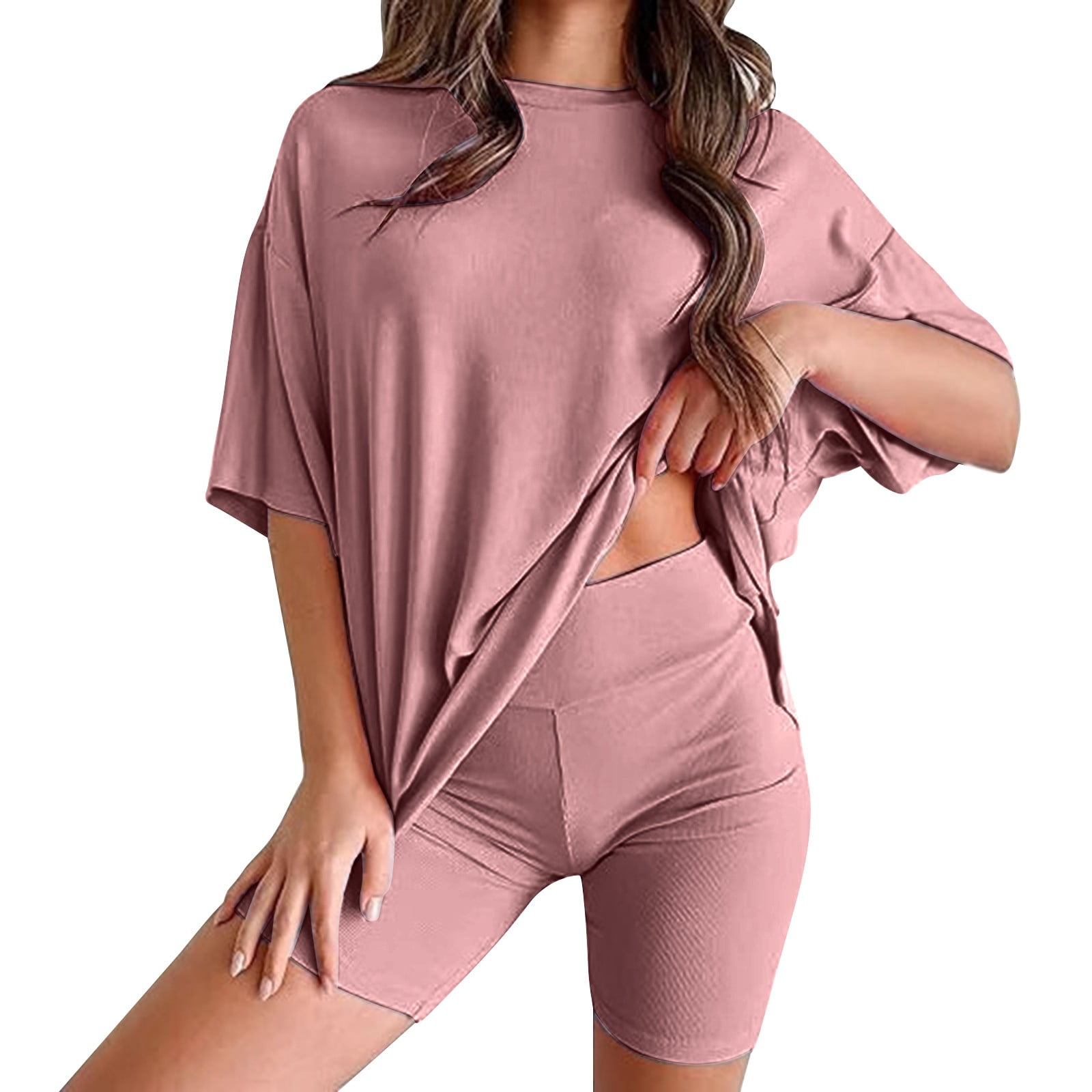 GILIGEGE 2 Piece Sets for Women Women's Two Piece Set 2025 Summer Casual Oversized Shirts Biker ...