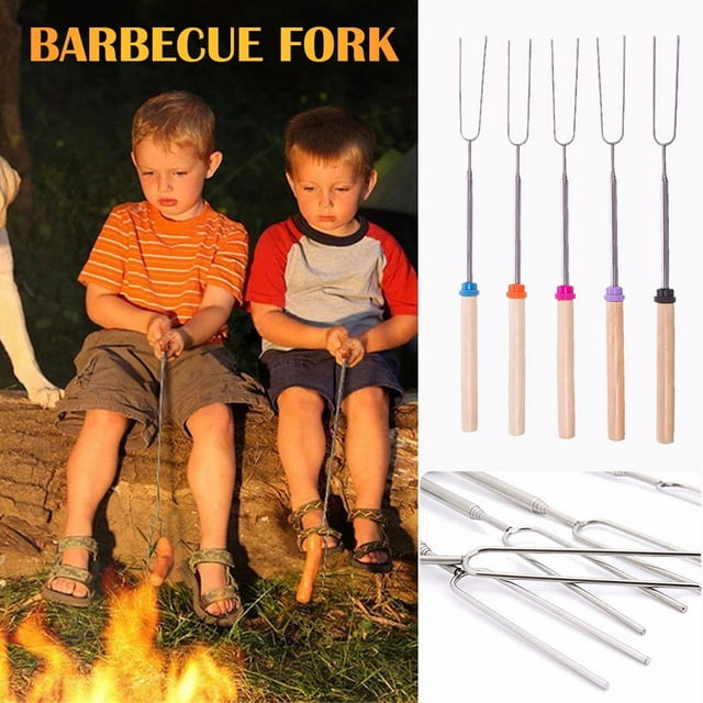 GILIGEGE Barbecue forks 5 Pack BBQ Extending Steel Roasting Roaster Sticks Telescoping Stainless ...