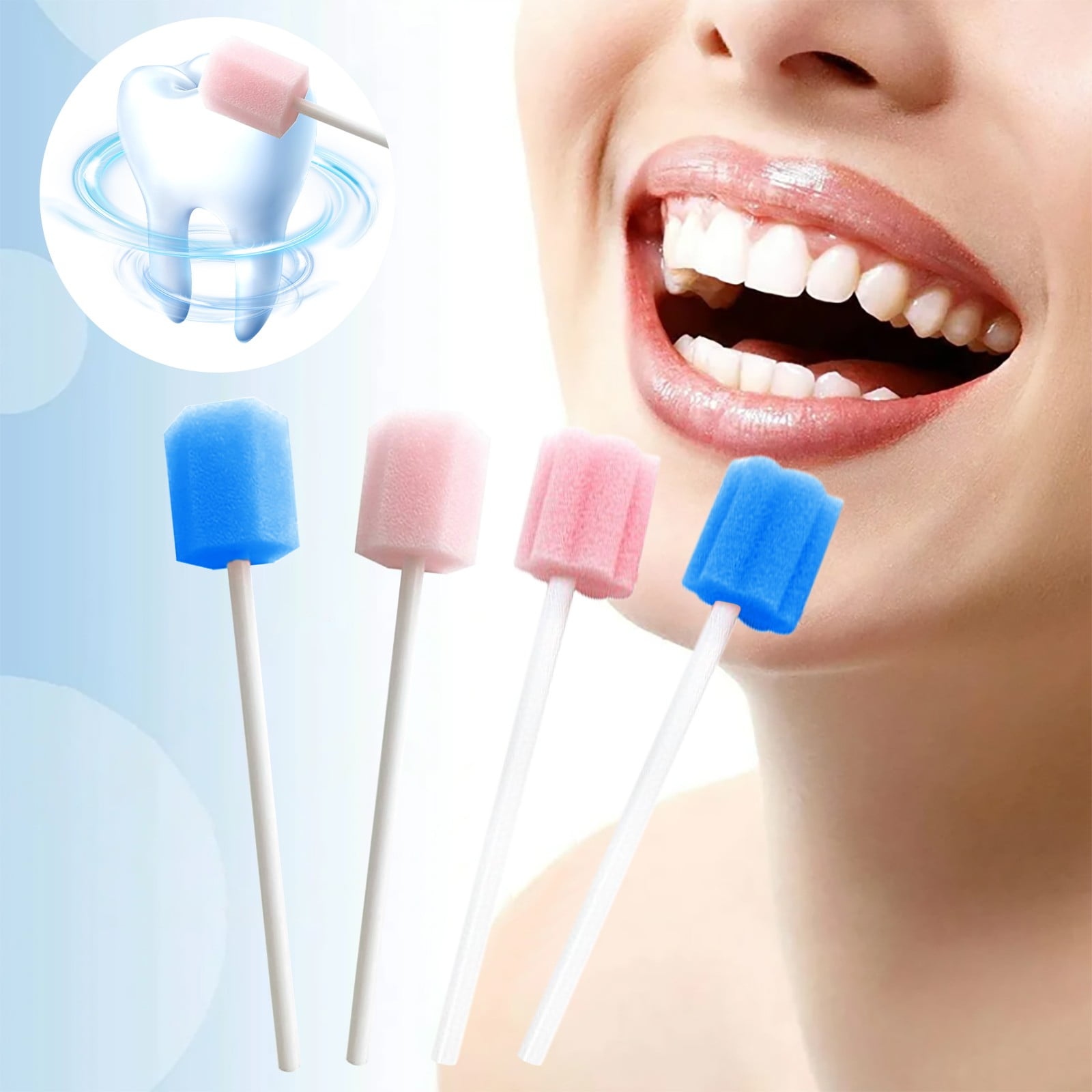 GILIGEGE Cleaning Brush 100 Pcs Disposable Oral Care Oral Sponge Blue ...