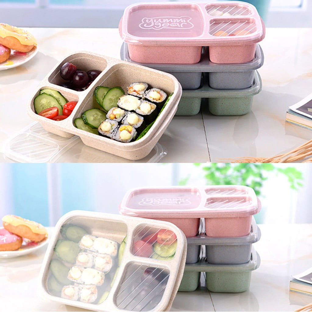 GILIGEGE Food Storage Lunch Box Reusable 3-Compartment Plastic Divided ...