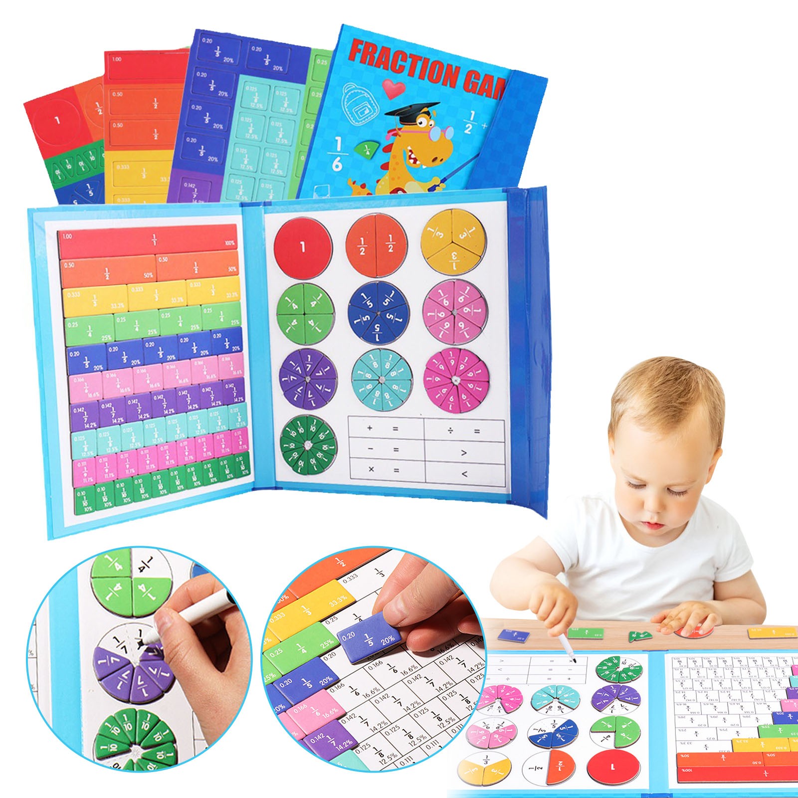 GILIGEGE Fraction Tiles & Fraction Circles Fractions Manipulatives ...